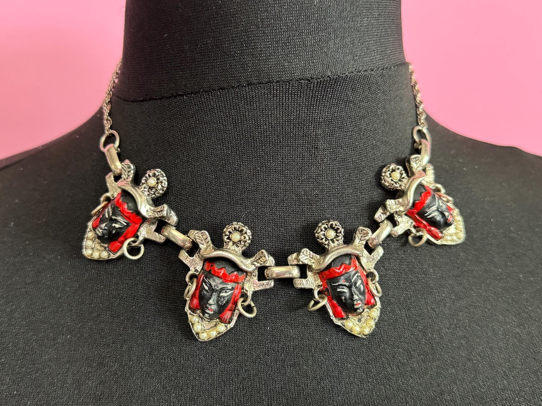 Vintage Selro Selini Black Asian Prince Panel Link Enamel Oriental ...