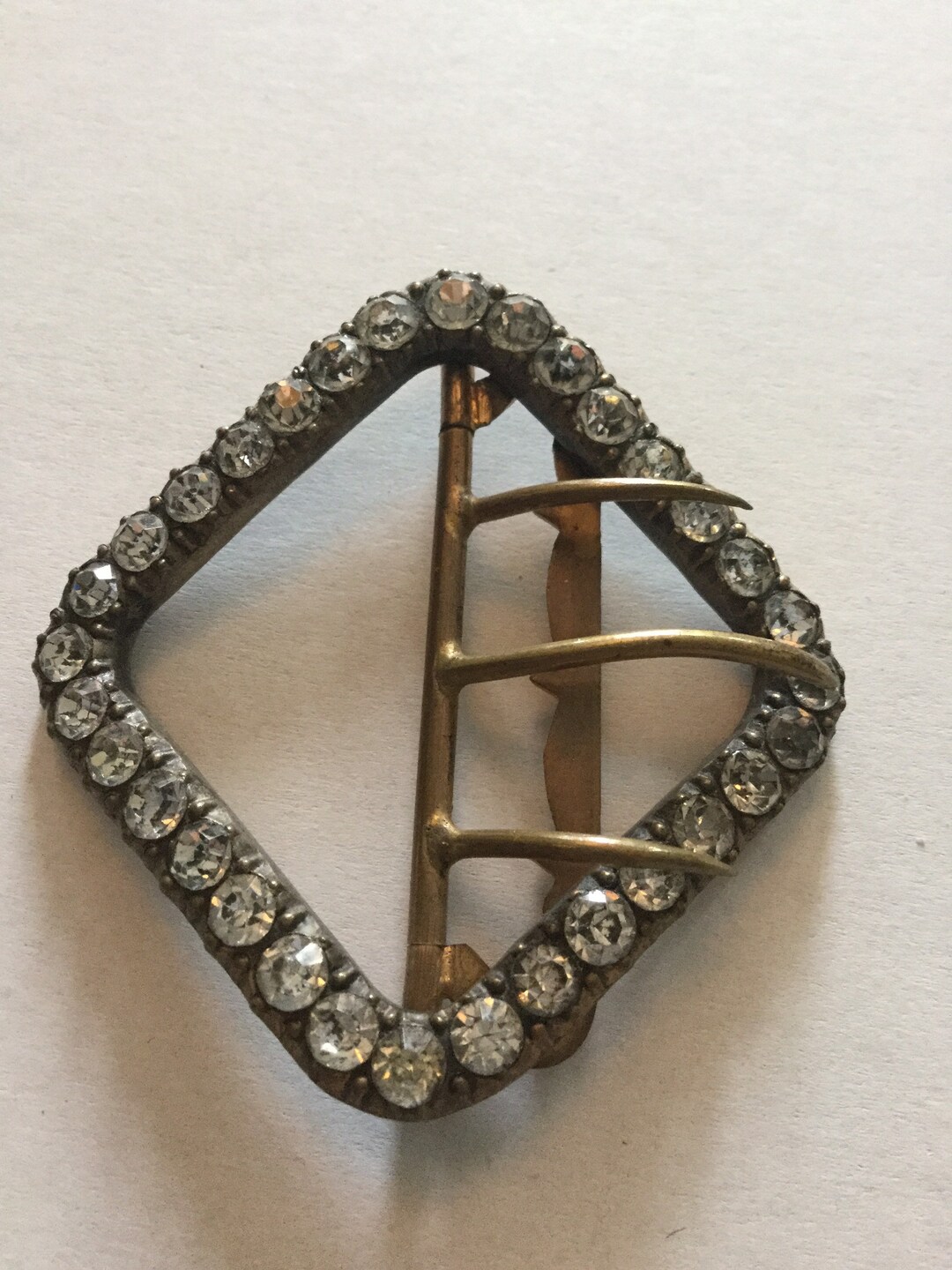 Antique 3 Prong Claw Set Clear Glass Diamante Belt Buckle - Etsy