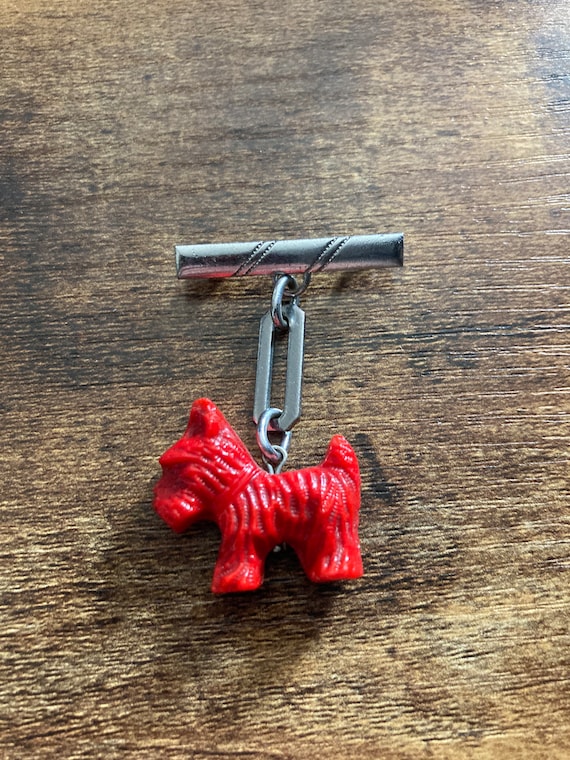 Early Plastic Art Deco red Scottie dog terrier Pendan… - Gem