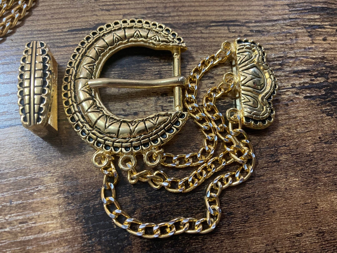1 X Western Cowboy Gold Tone Ornate Belt Buckle With Hanging Chains and ...