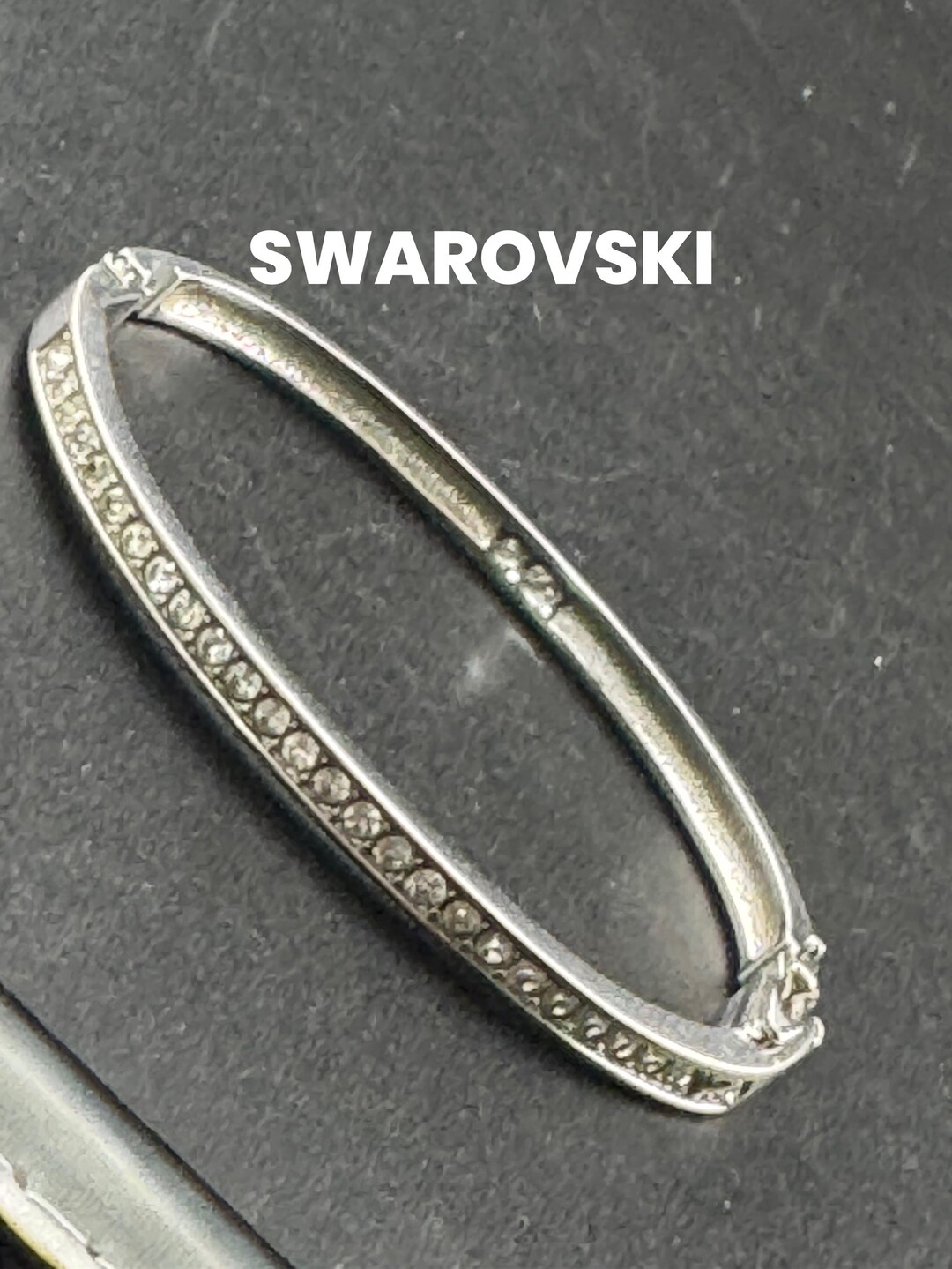 Signed Swan Swarovski Crystal Channel Set Slim Silver Plated Clamper ...