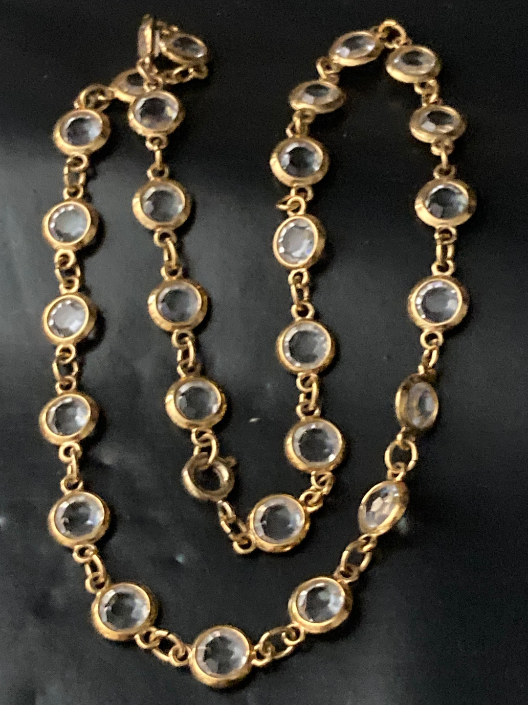 Retro Bezel Set Clear Glass Gold Tone Rivière Diamanté Necklace 42cm - Etsy