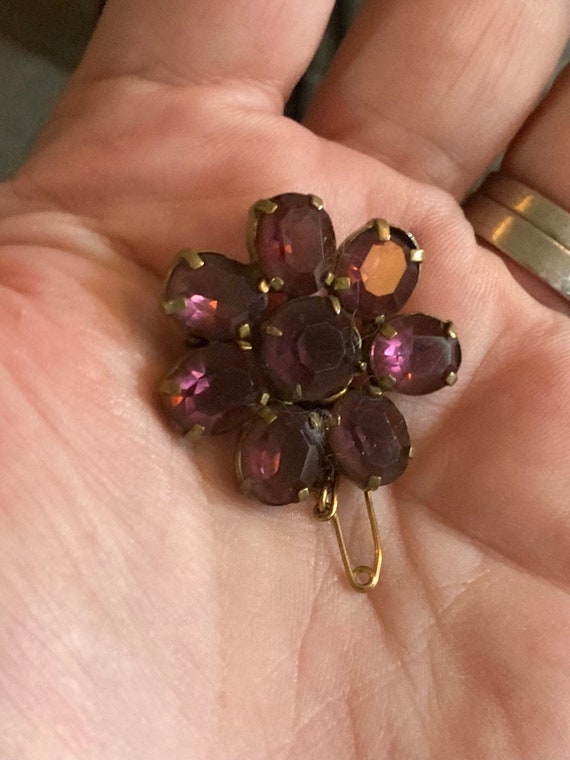 Vintage pinchbeck or RG set with oval amethyst oval g… - Gem