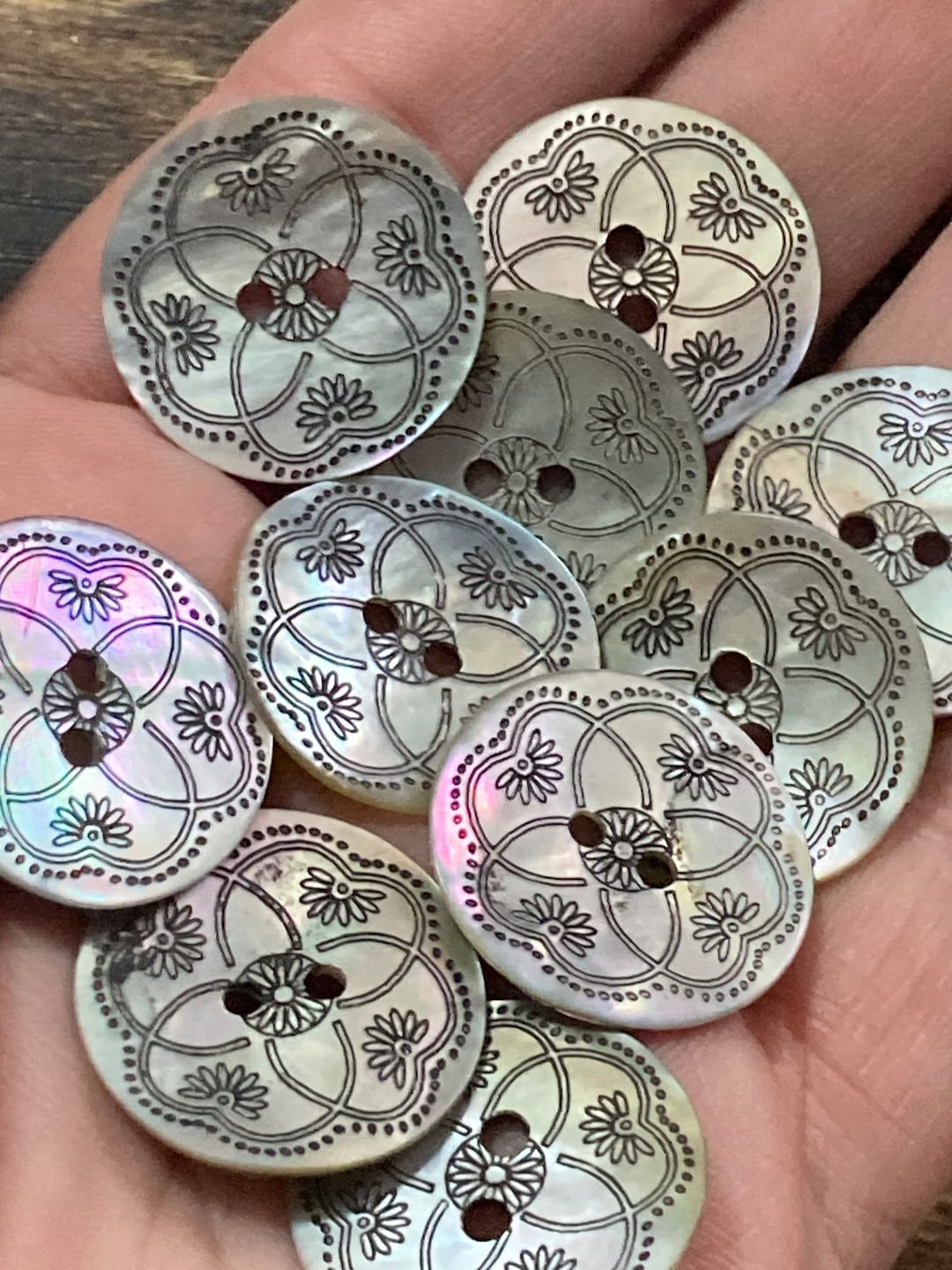 10 X 23mm Large Round Circle Natural Mother of Pearl Buttons Printed ...