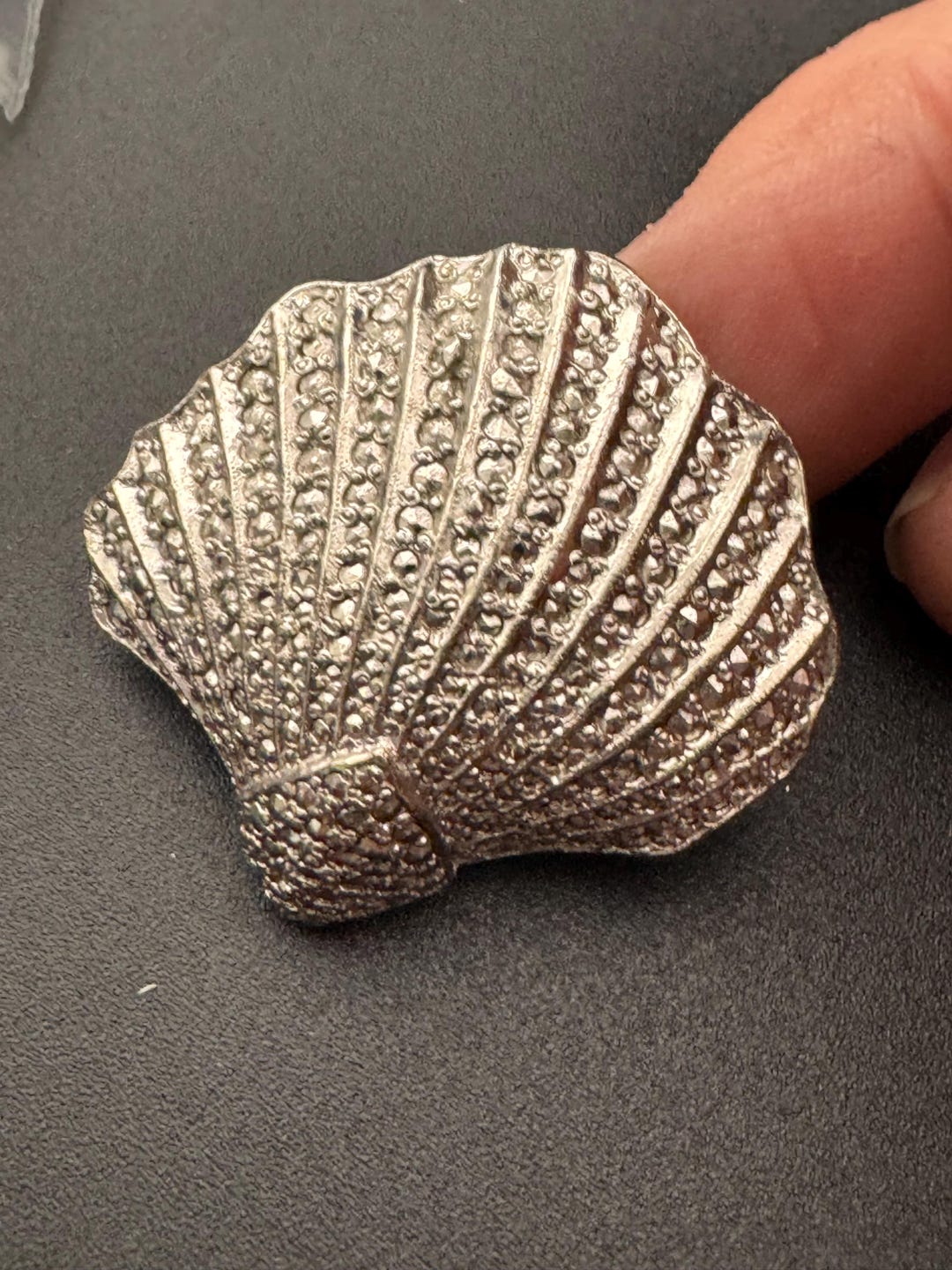Silver Seashell Brooch, Faux Marcasite Silver Tone Clam Shell - Etsy