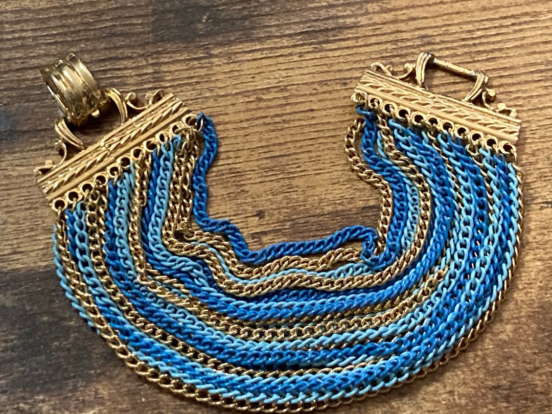 Bright Blue Multistrand Wide Chain Bracelet, Retro Vintage - Etsy