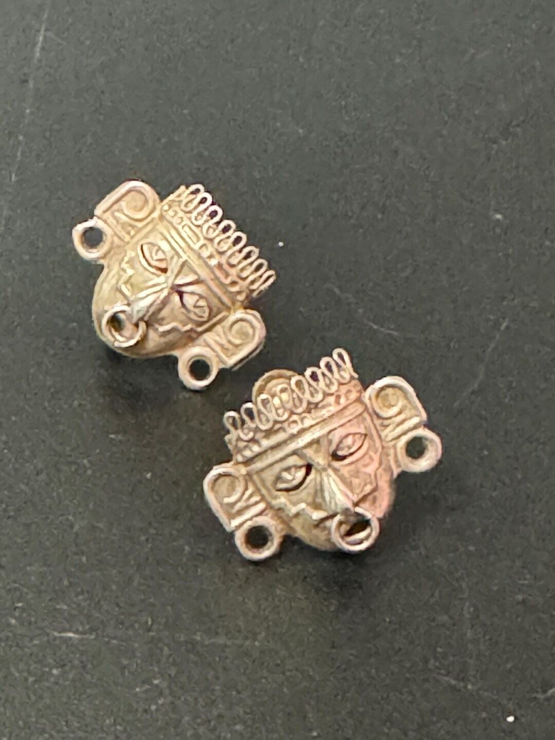 Vintage MPB Mexico Silver Mayan Aztec Tribal Face Clip on Screw Back ...