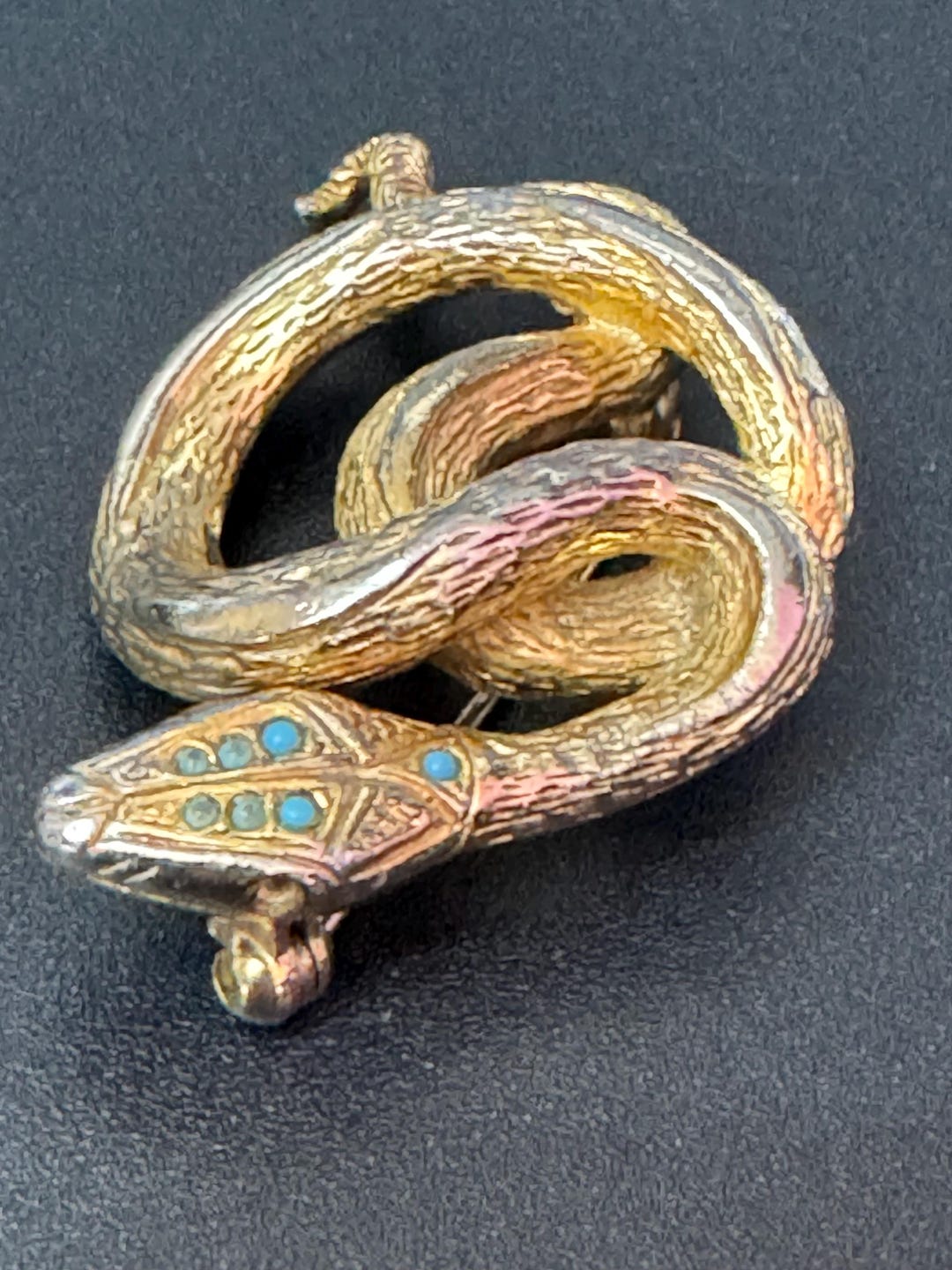 Signed Sphinx Vintage Gold Tone Snake Brooch With Turquoise Blue Eyes ...
