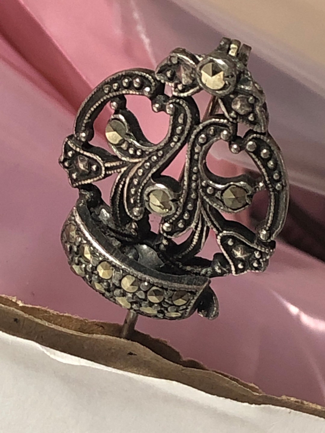 True Art Deco Diamanté Paste Rhinestone White Metal Silver Marcasite ...