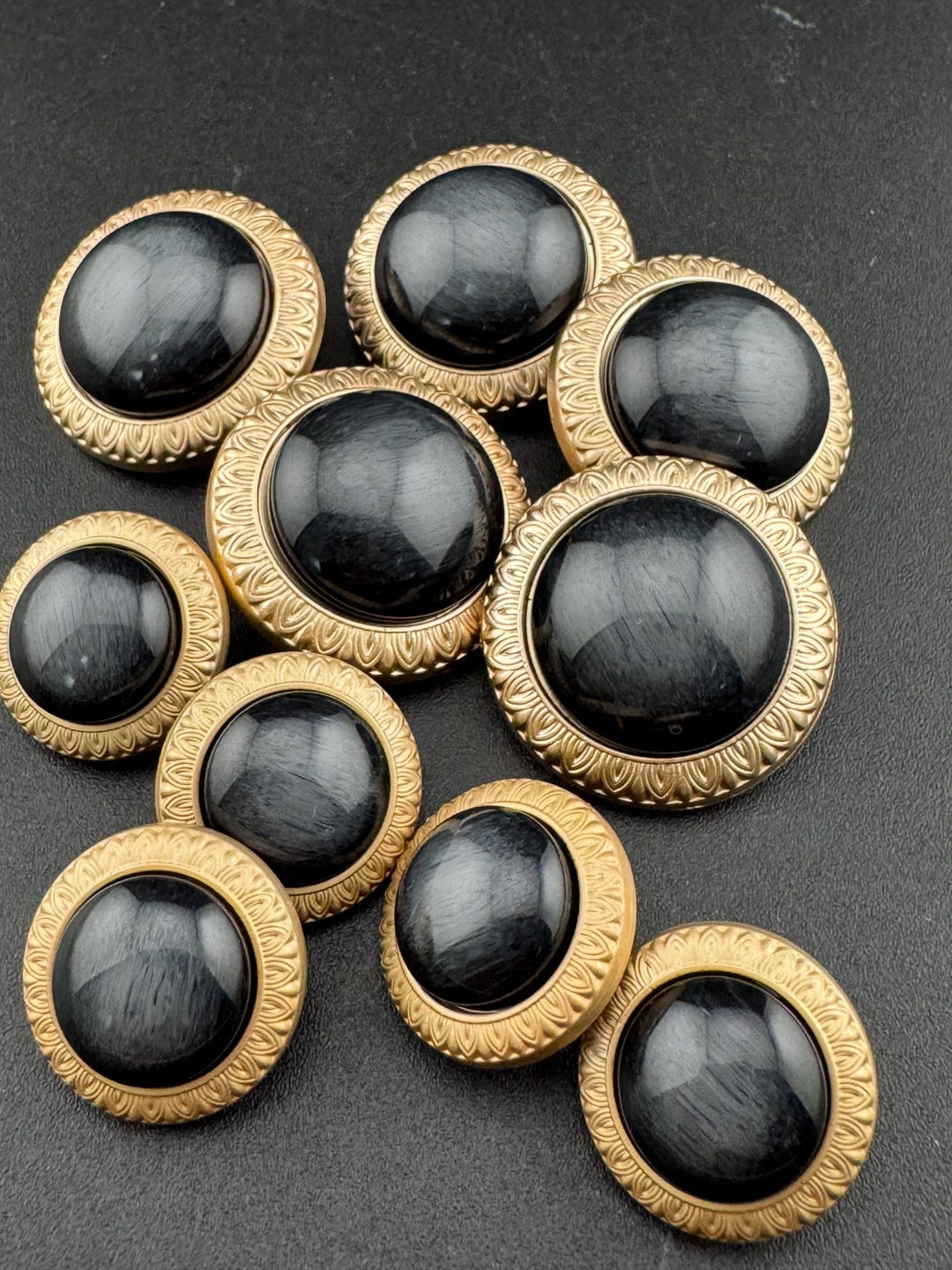 5pc Slate Grey Buttons: Gold Metal Shank, Acrylic Domed (18mm/25mm) - Etsy