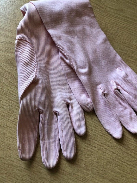 size 6.5 Vintage Pastel Pink Long Formal Gloves Ruche… - Gem