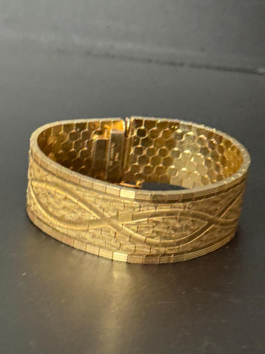 1970s Articulated Flat Stamped Italy Plaque Gold Plated Cuff Wrap ...