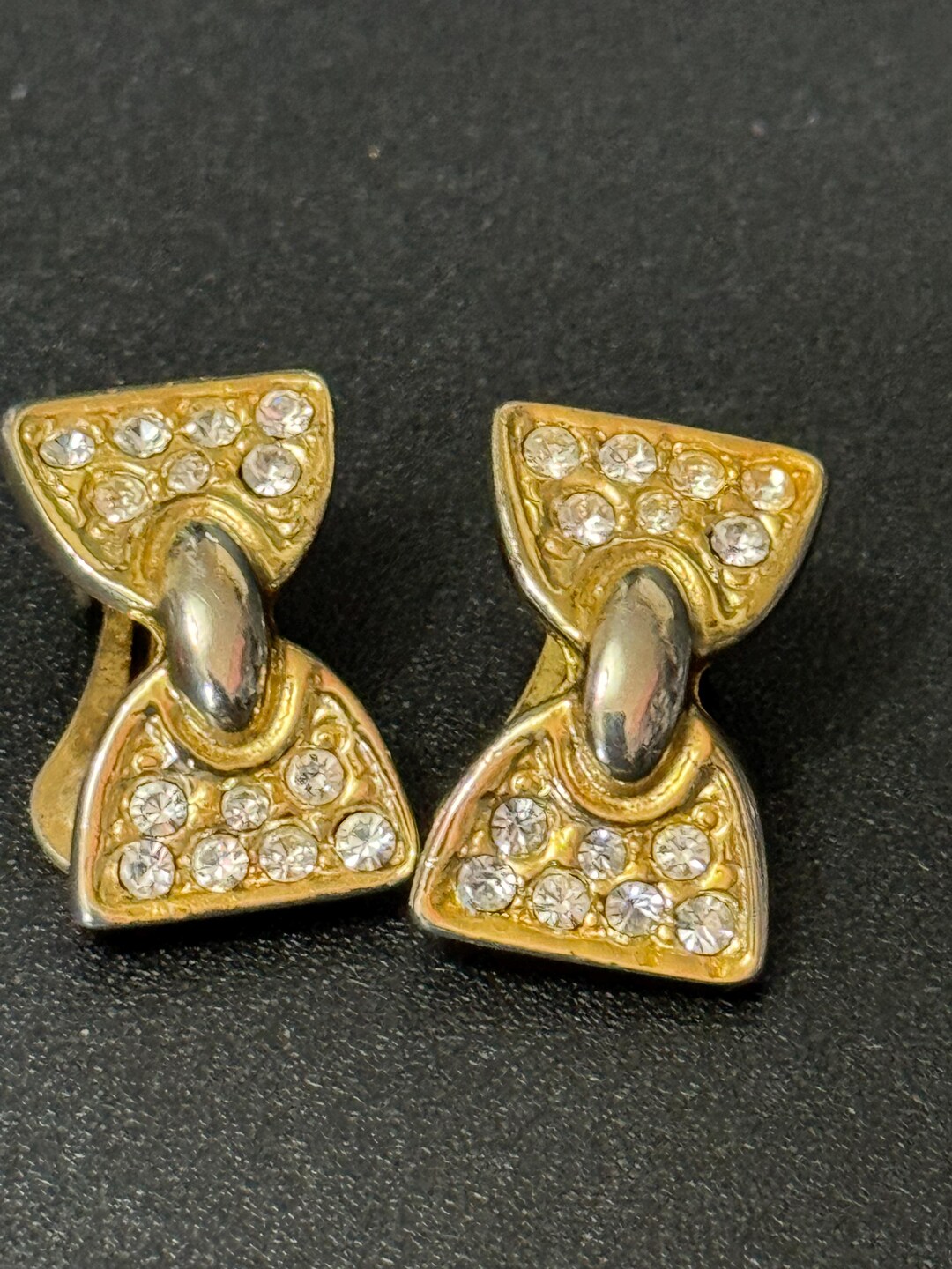 Bow Shaped Clip on Earrings, Small Clear Diamanté Paste Gold Tone - Etsy