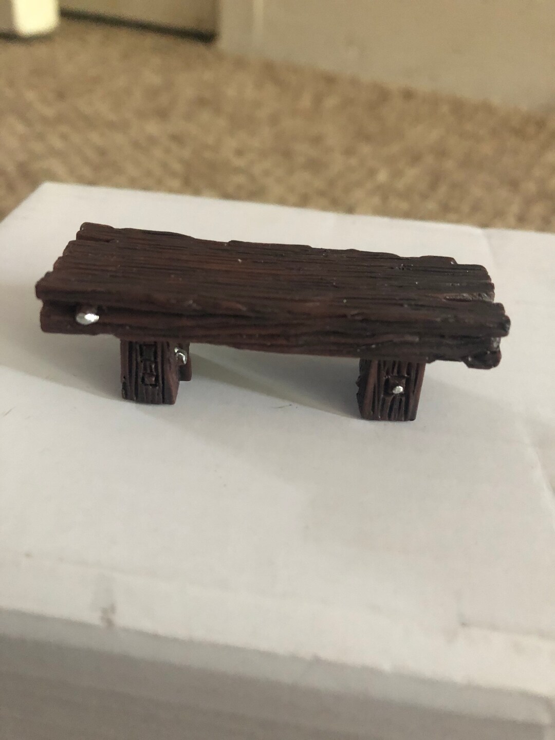 DARK BROWN Faux Wooden Bench Seat Cake Decoration Miniature Resin Cake ...