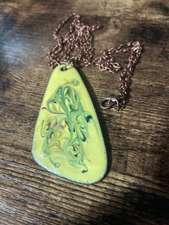 1970s original copper YELLOW coloured enamel pendant… - Gem