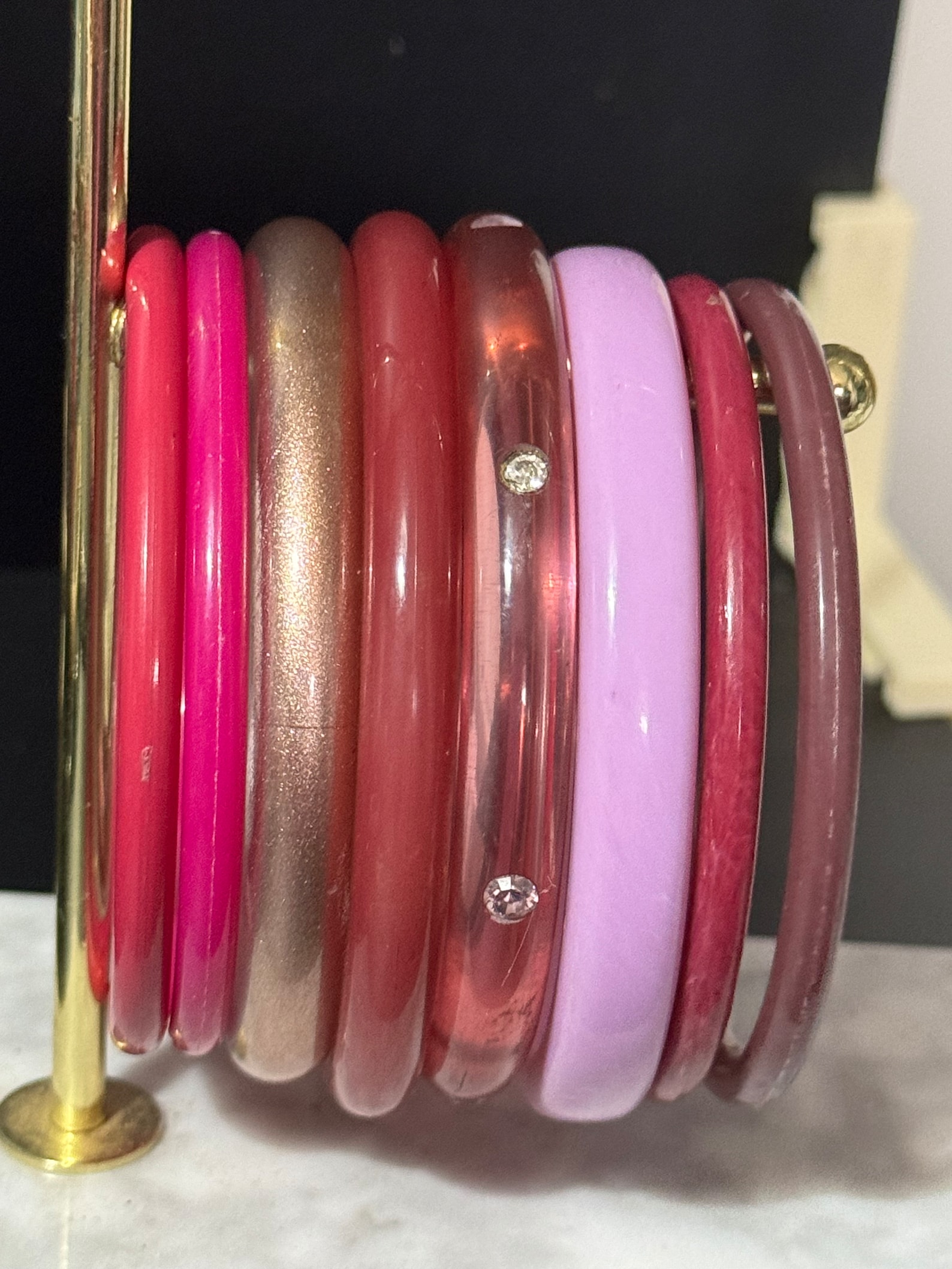 Vintage Stack of Pink Purple Plastic Bangles, Retro Acrylic Bracelets ...