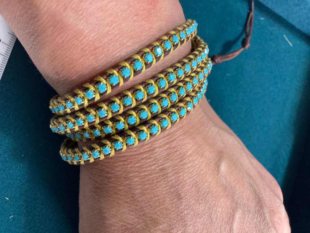 Signed Designer CHAN LUU Brown Beige Leather Wrap Bracelet Set With ...