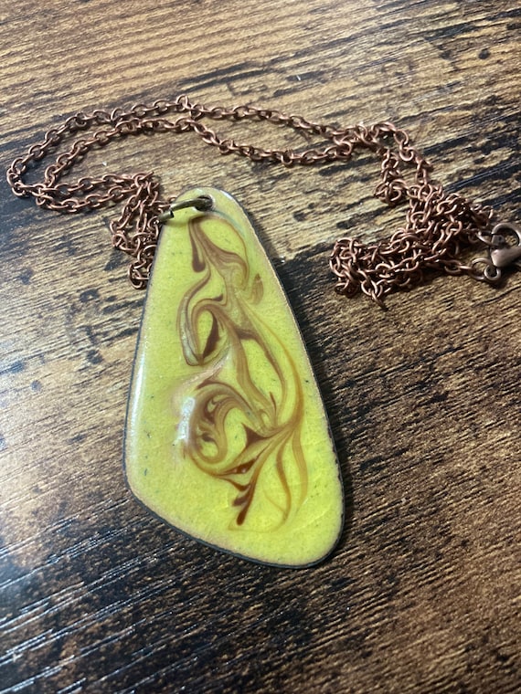 1970s original copper YELLOW coloured enamel pendant… - Gem