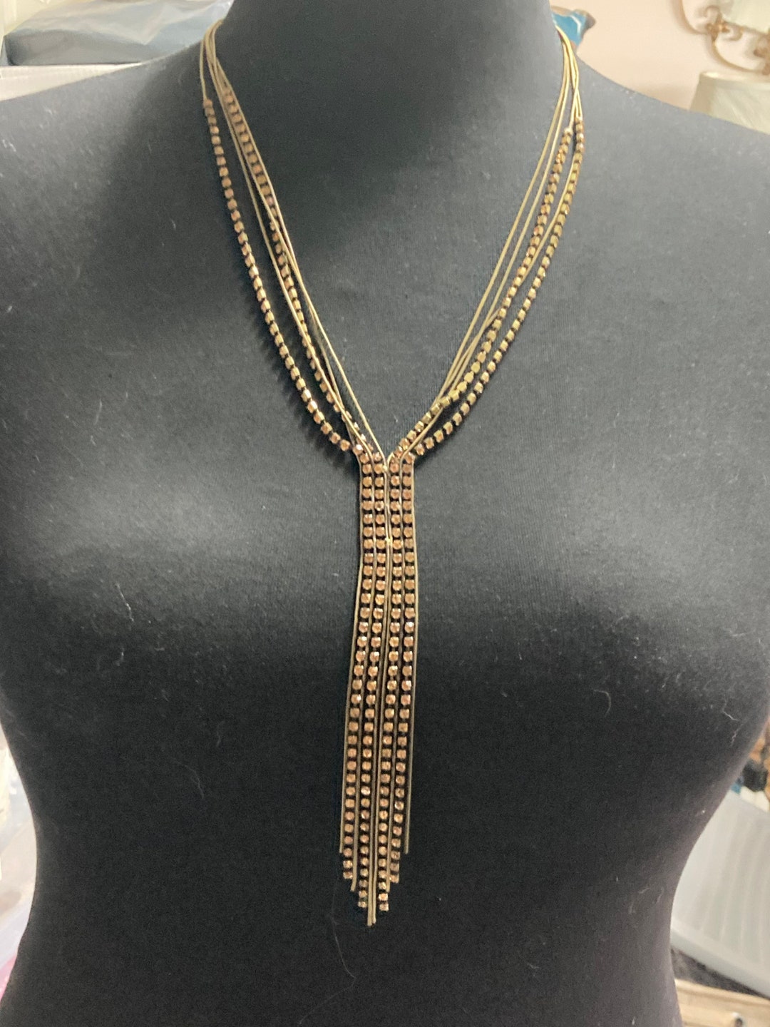 Cognac Glass Rhinestone Waterfall Drop Necklace, Brown and Gold Tone - Etsy