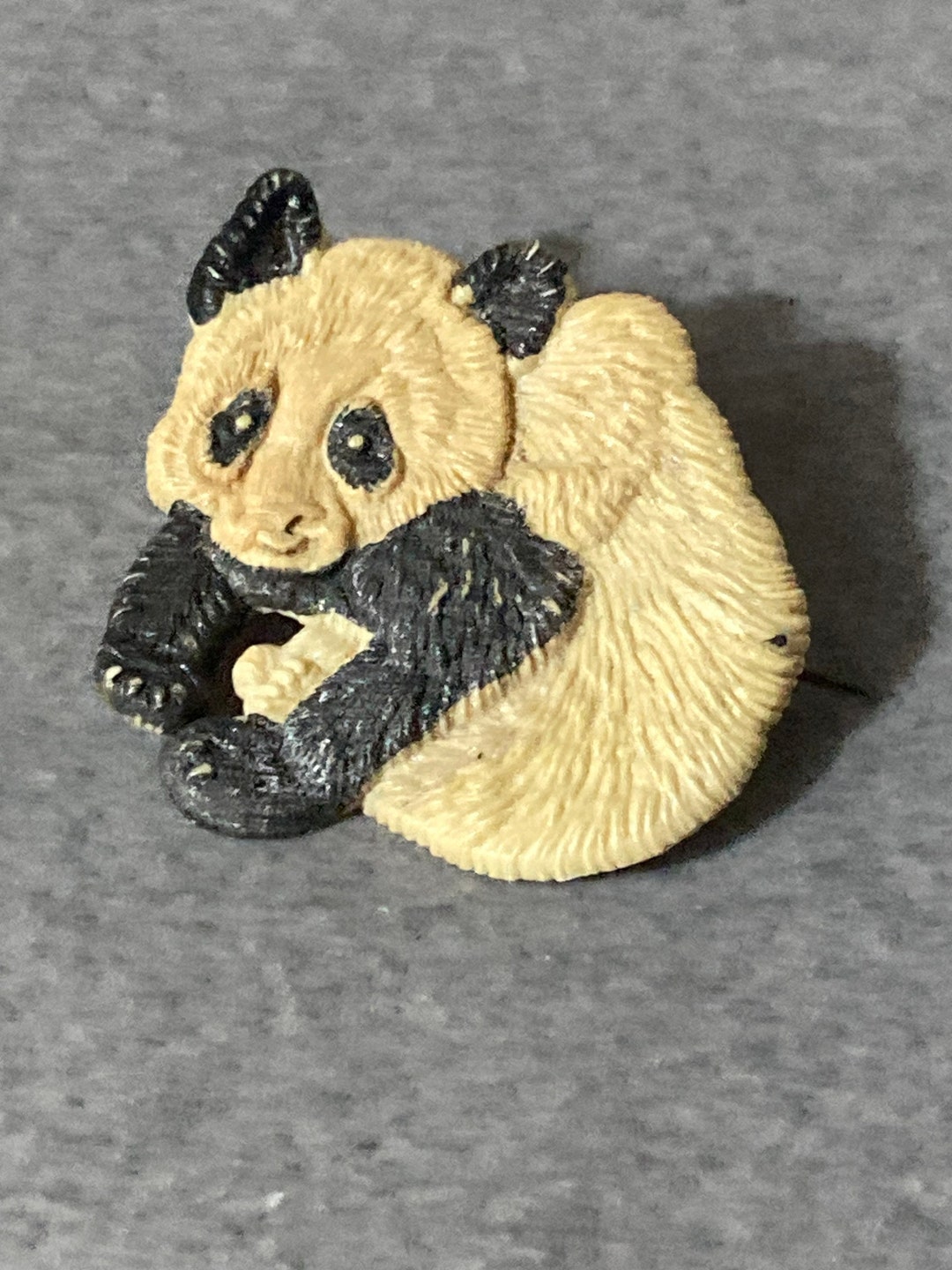 Stamped Black Cream Early Plastic Celluloid Art Deco Chinese Panda Bear ...