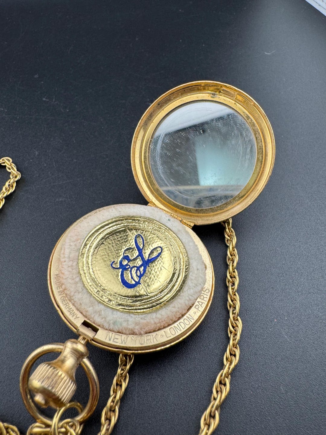 Estee Lauder Pressed Powder Pendant Necklace, Gold Tone Medalion Style ...