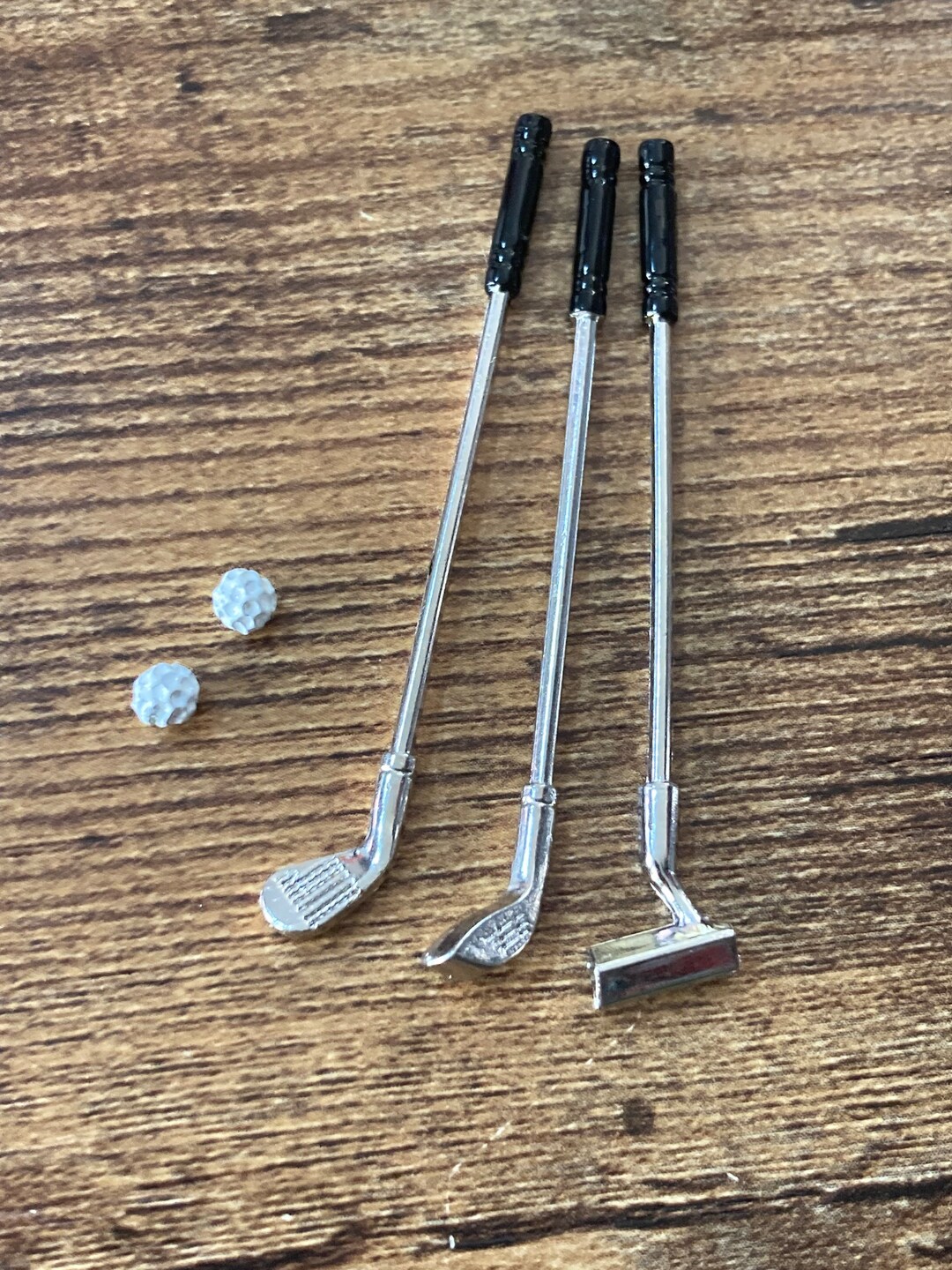 Miniature Set of Three Golf Clubs and Two Balls Cake Topper Decoration ...