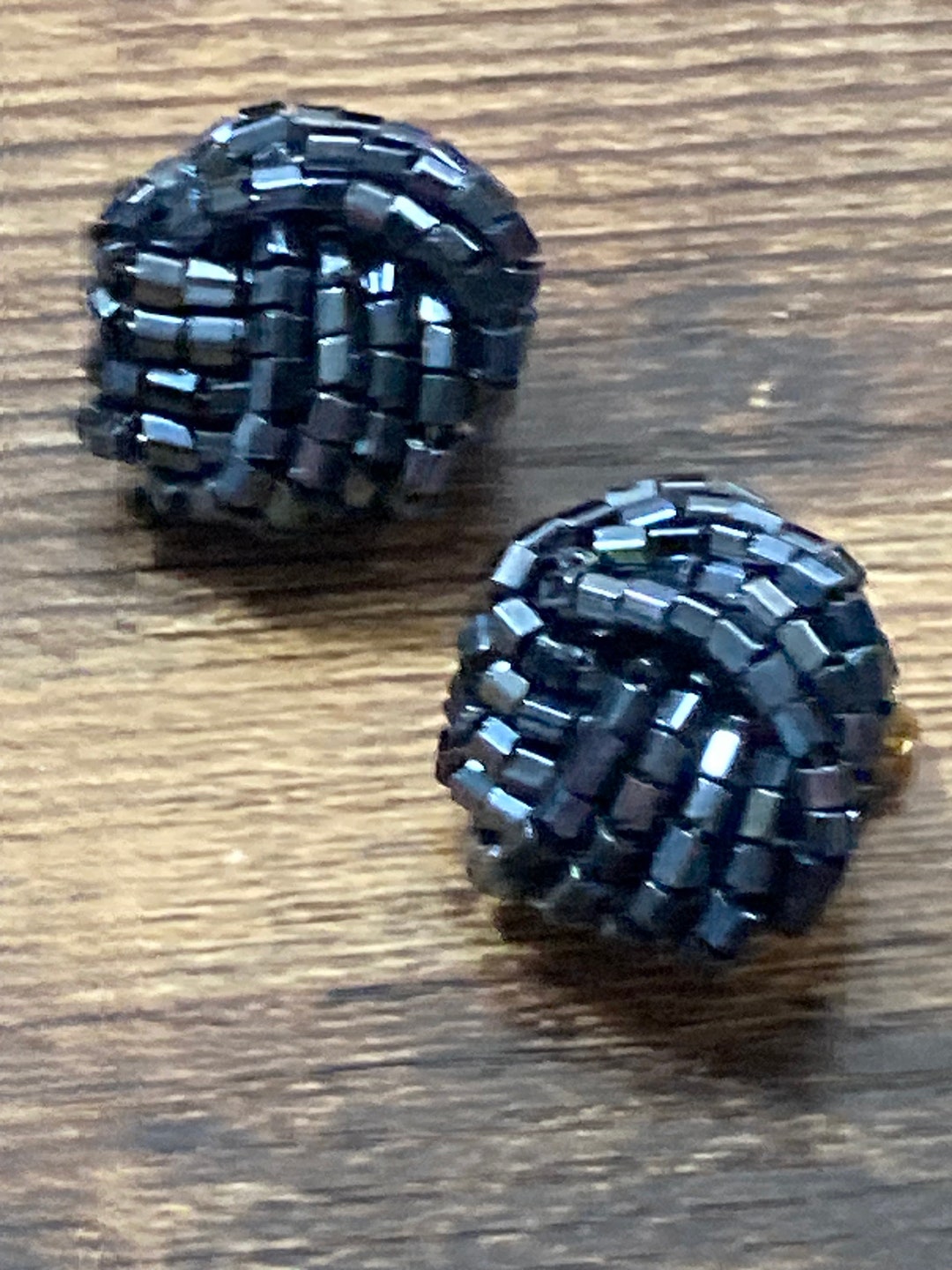 Dark Slate Grey Seed Bead Turban Clip on Earrings Vintage - Etsy