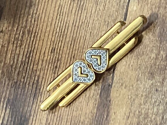 Signed MONET large gold tone diamanté love heart bar … - Gem