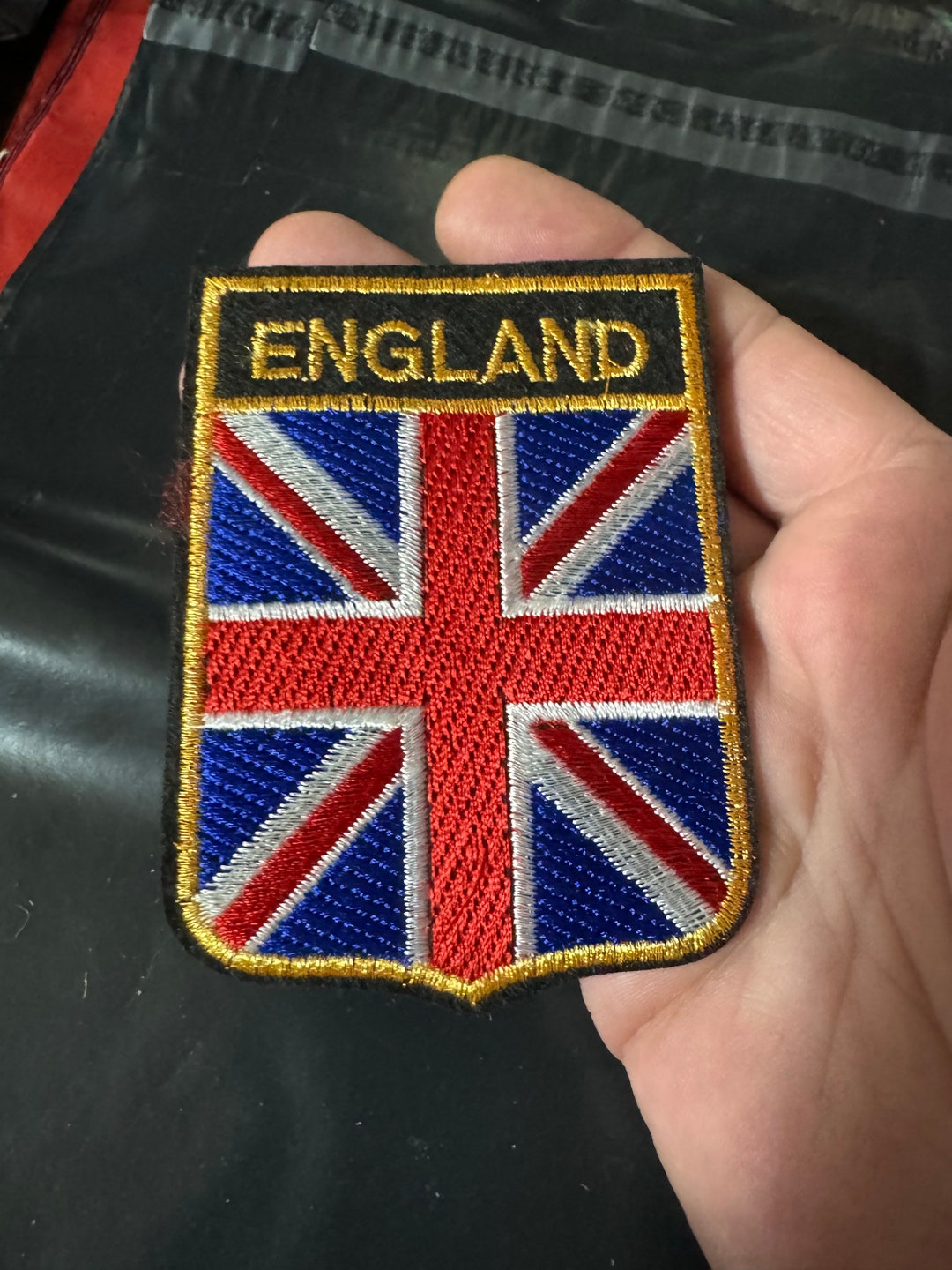 Large ENGLAND Union Jack English Flag Iron on Embroidered Patch Gold ...