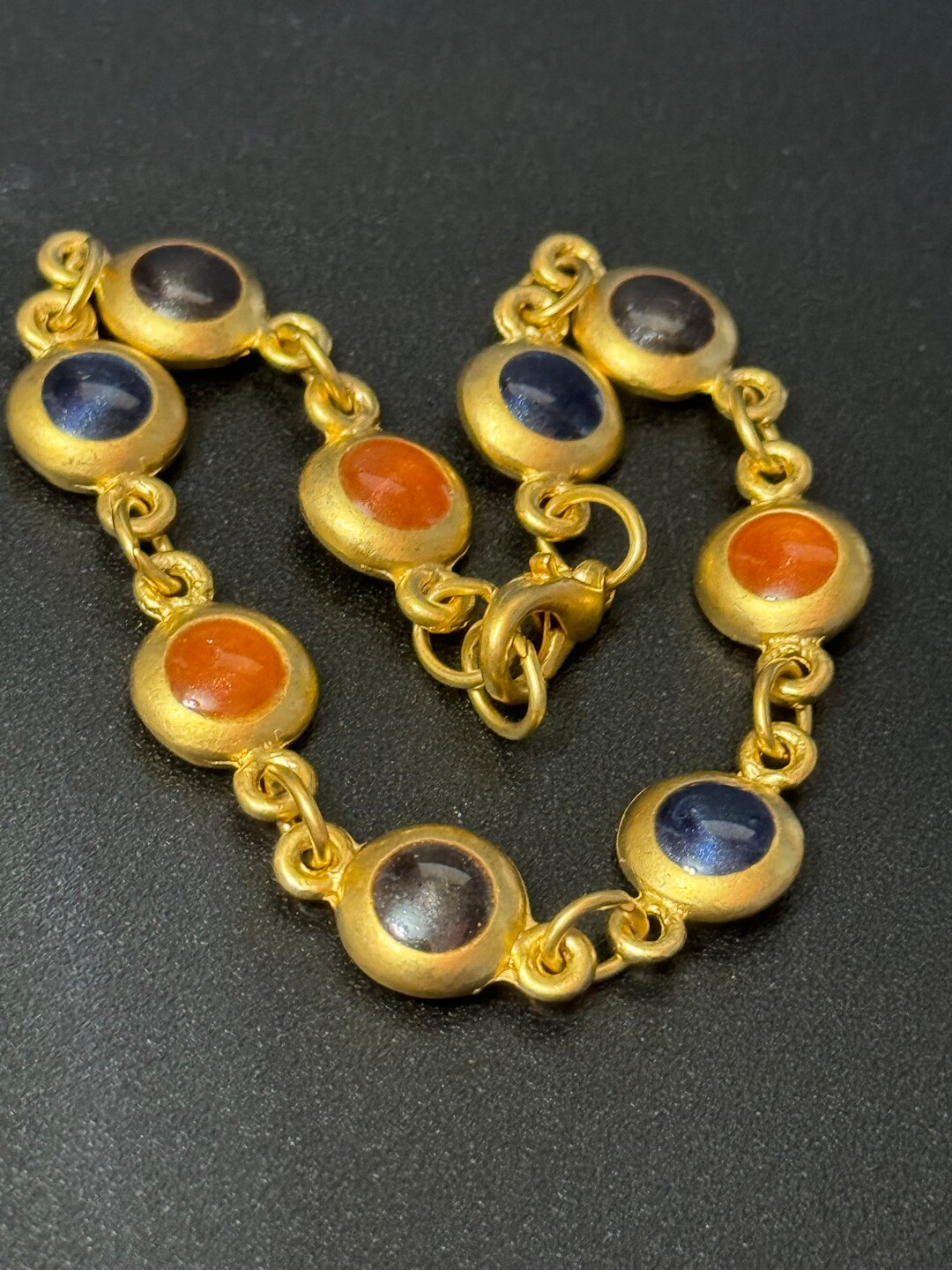 Etruscan Style Chain Link Bracelet With Brown and Black Enamel 19cm - Etsy
