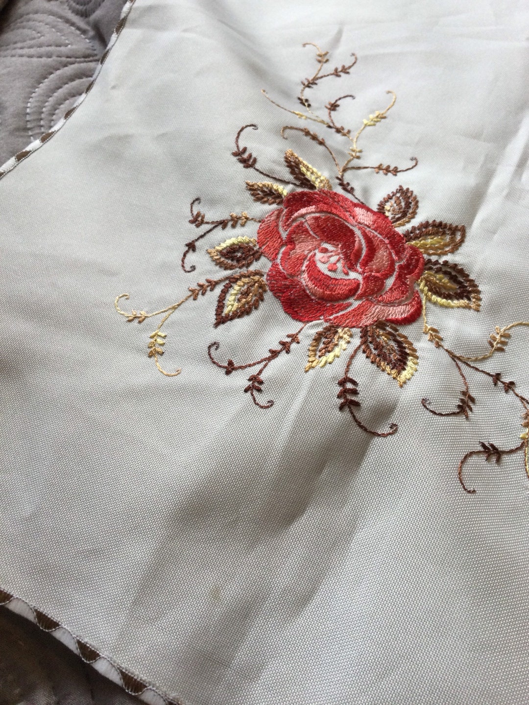 Square Polyester Tablecloth Cream Square Red Rust Gold Embroidered ...