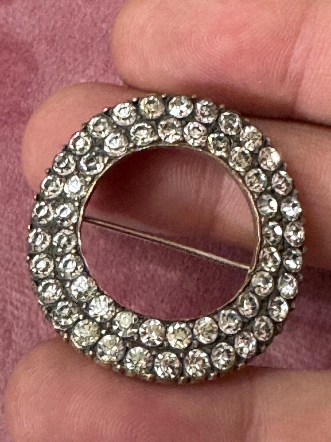 Circular Ring Rhinestone Brooch, Edwardian Victorian Antique Rolled ...