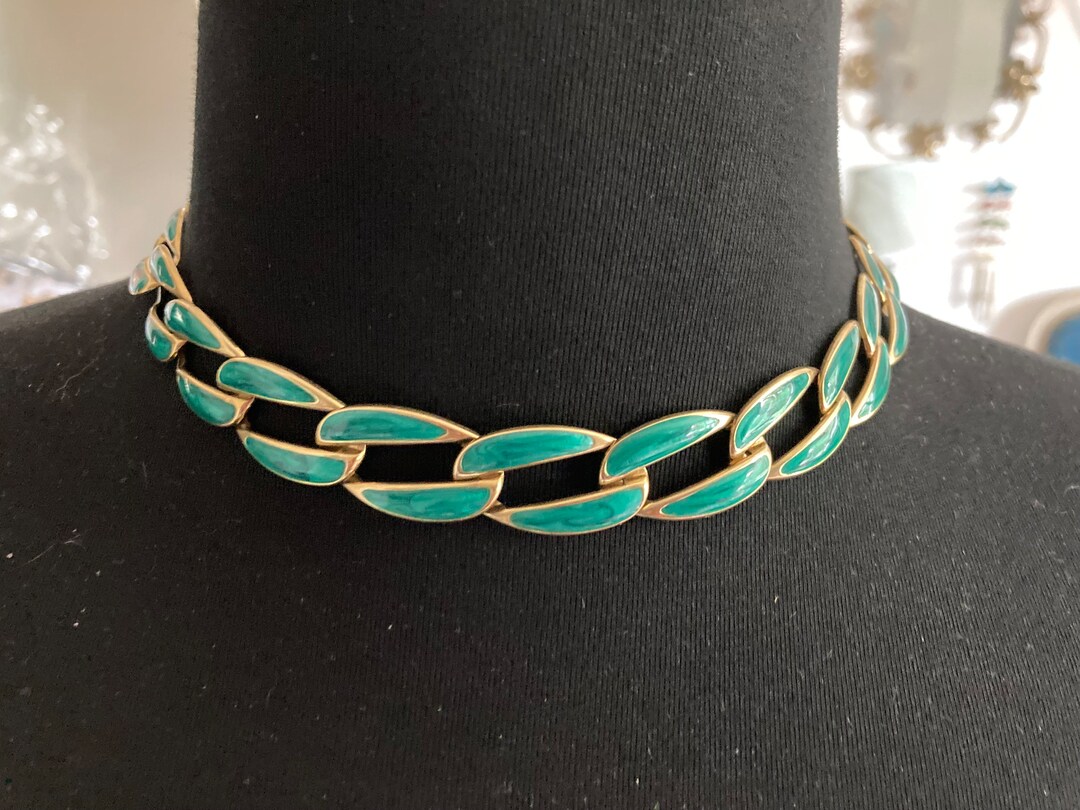 Vintage Green Enamel Chain Link Panel Link Gold Tone Choker - Etsy UK