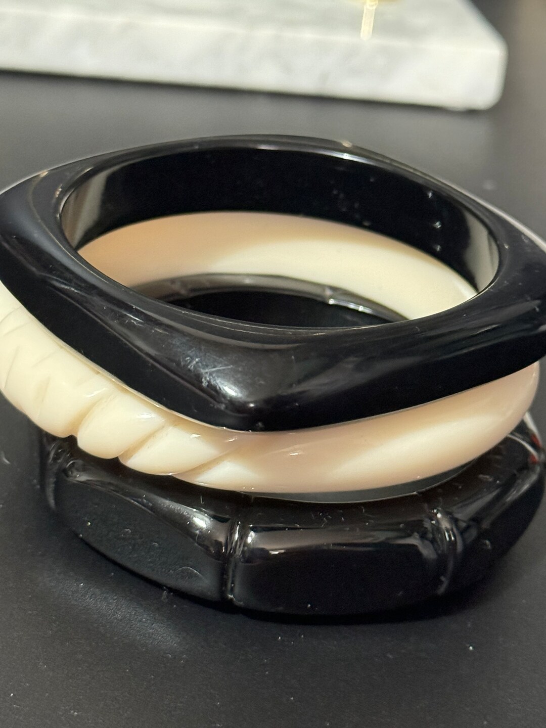 Vintage Stack of Black and Cream Chunky Stylish Plastic Bangles Retro Acrylic Bracelets - Etsy