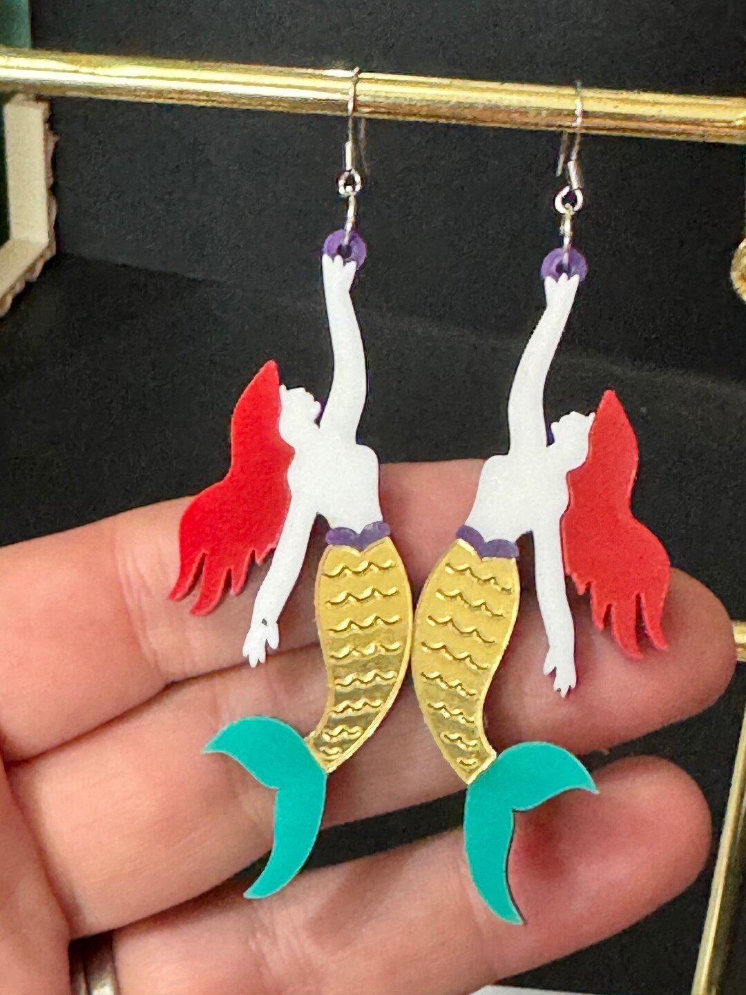 Oversized Acrylic Gold Blue Mermaid Long Drop Earrings for Pierced Ears ...