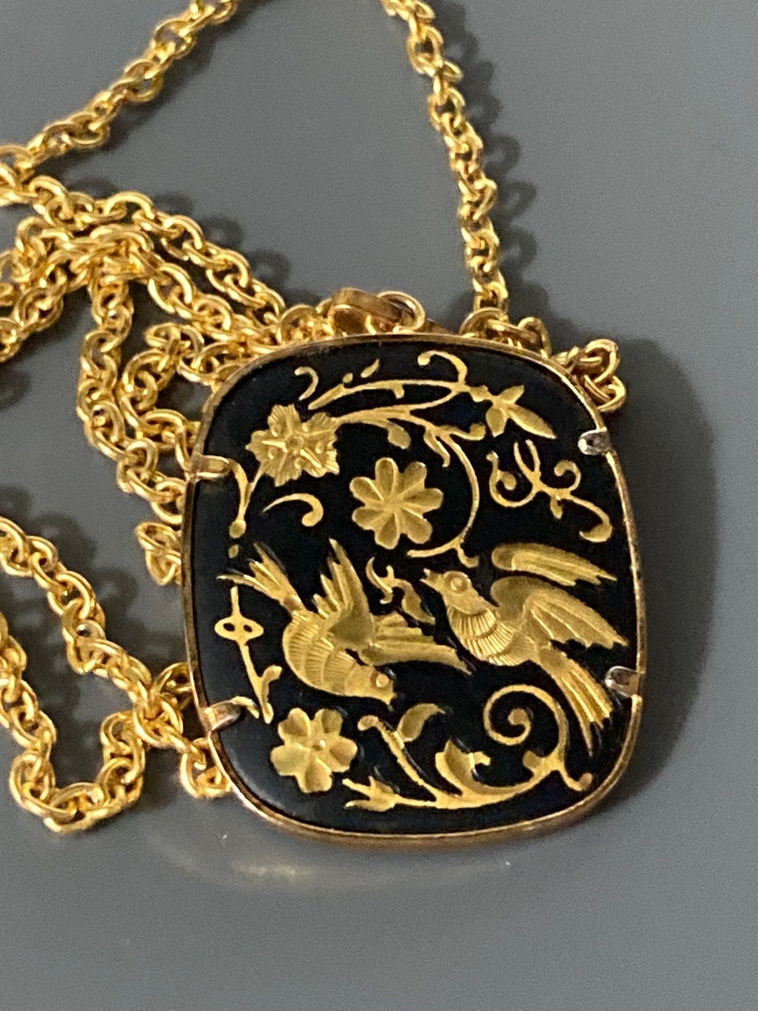 Vintage Japanese SHAKUDO Panel Link Black and Gold Pendant Necklace ...