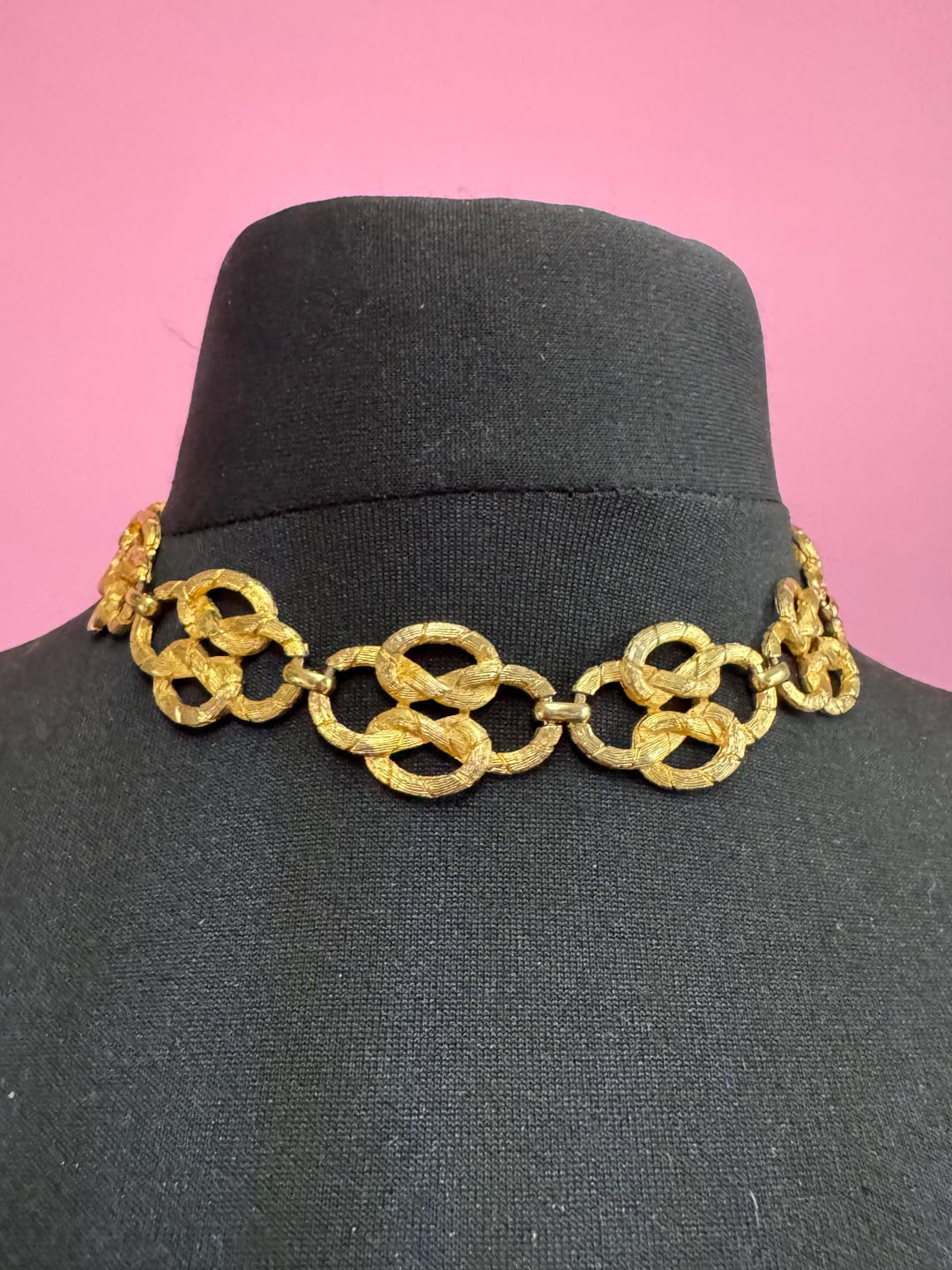 Retro Yellow Gold Tone Chunky Panel Link Choker to Collar Necklace 39cm ...