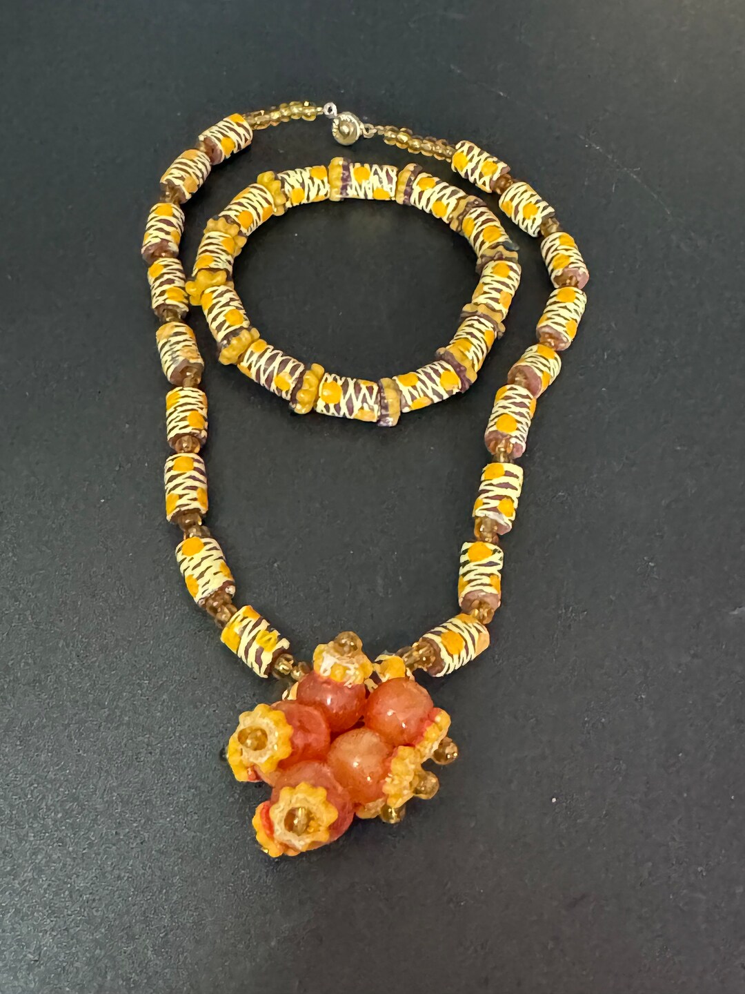 Signed Teng Yue African Colours Red Ochre and Mustard Glass Beaded ...