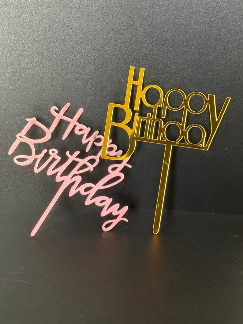 Gold Happy Birthday Cake Topper, Metallic 15cm Art Deco Font Cake ...
