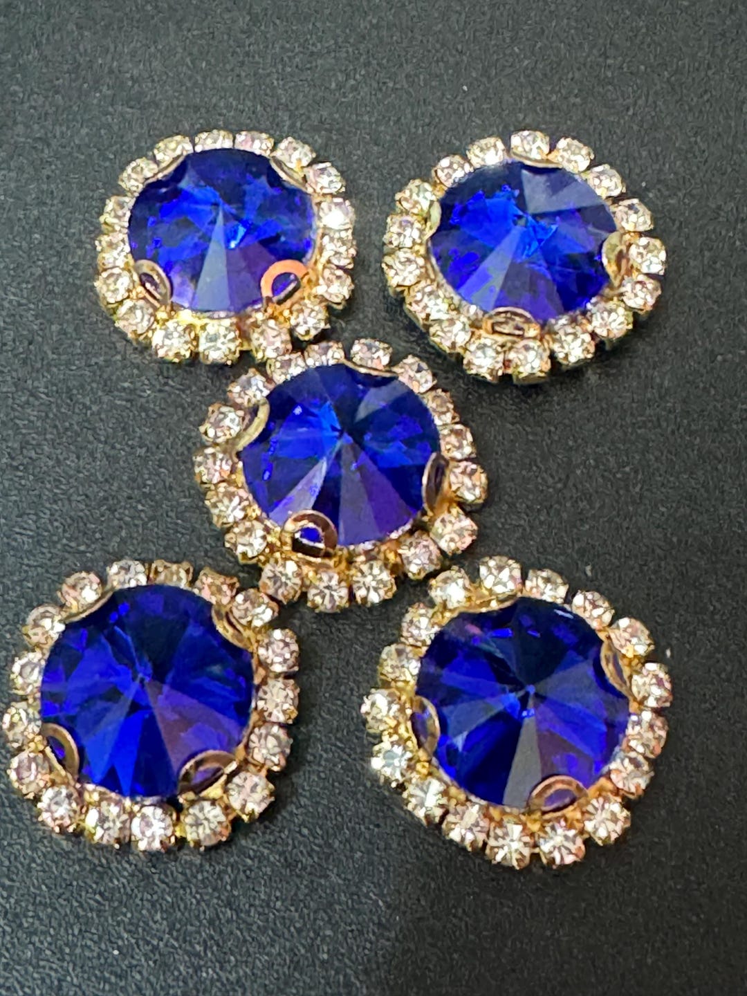 Sapphire Blue Rhinestone Rivoli Buttons: Crystal Embellishments (set of ...