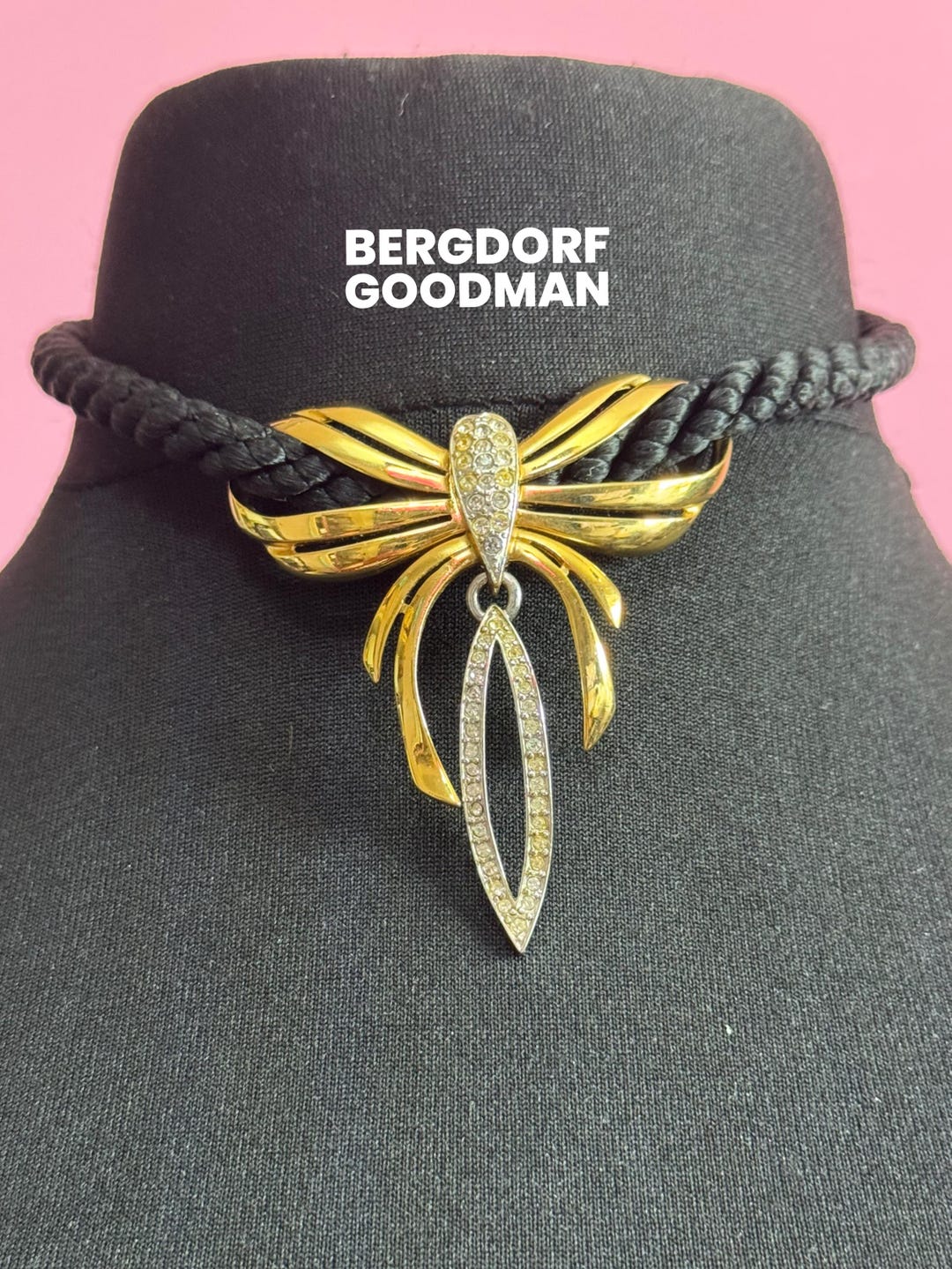 Signed BG Bergdorf Goodman Black Classic Ribbon Bow Choker Necklace ...