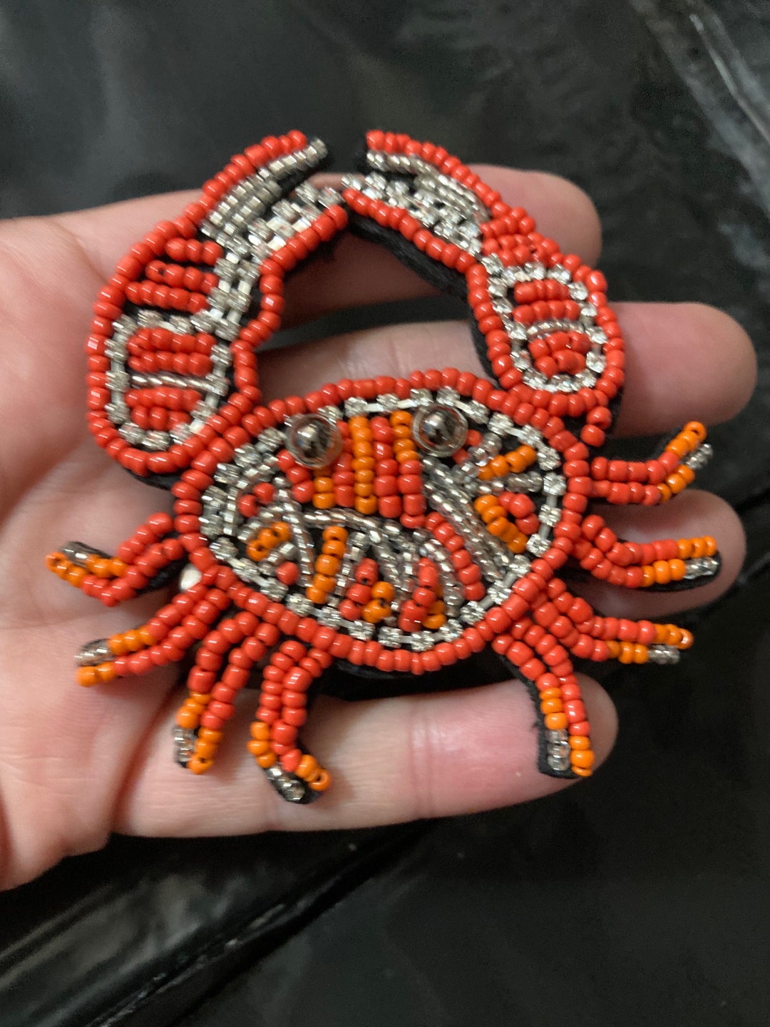 Orange Seed Bead Crab Patch: Sew-on Diamanté Appliqué (9cm X 8cm) - Etsy