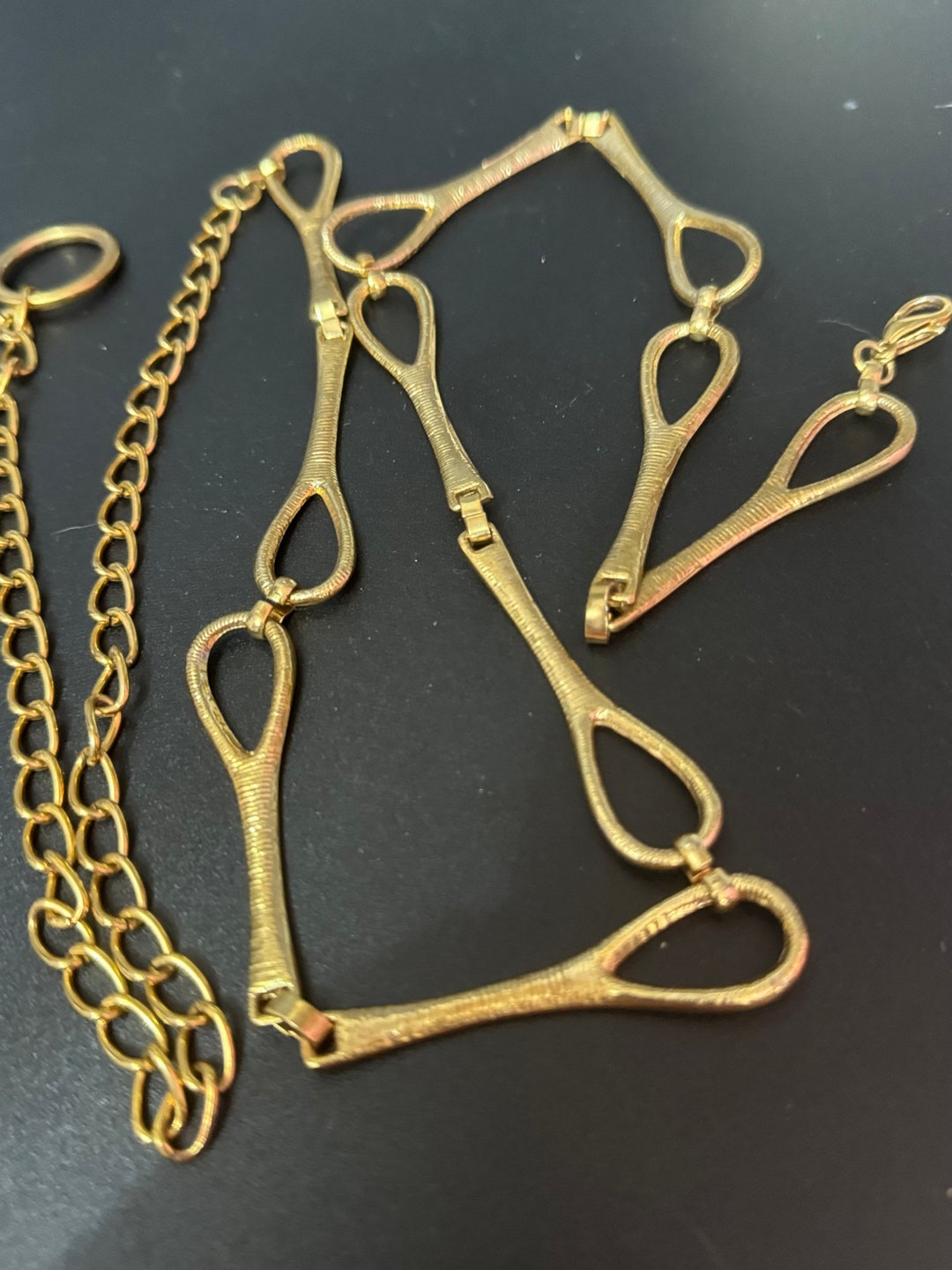 Retro Gold Tone Chain Link Textured Bar Link Adjustable Fashion Belt 66 ...