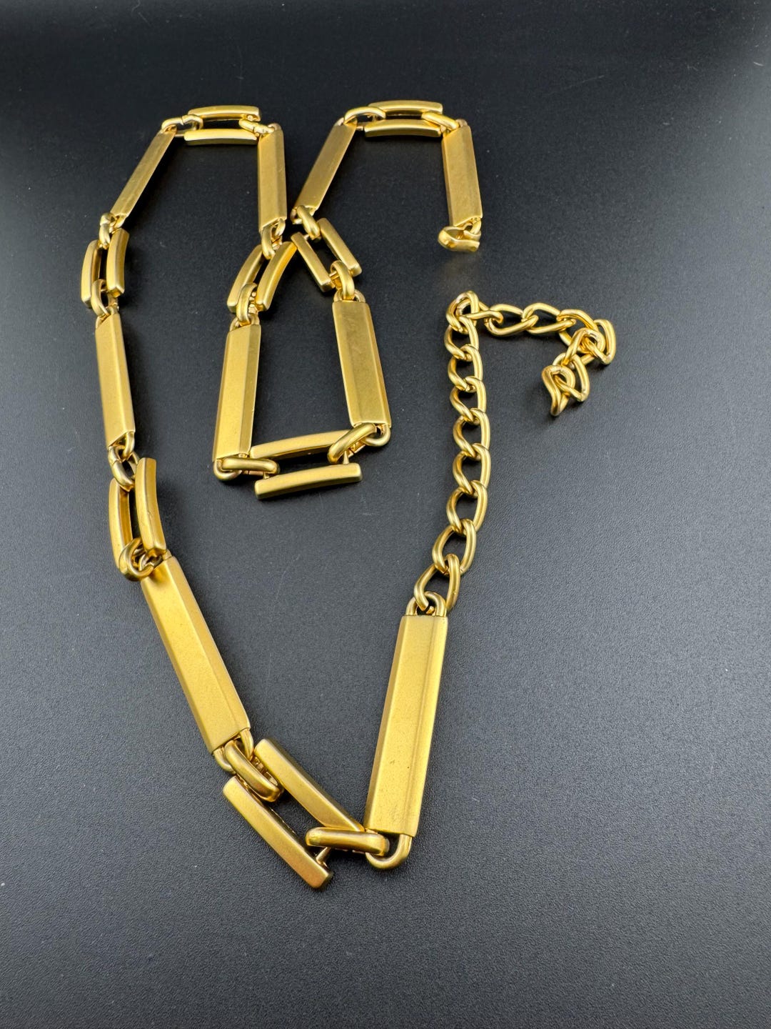 Signed Retro Matt Gold Tone Heavy Chain Link Adjustable Fashion Bar ...