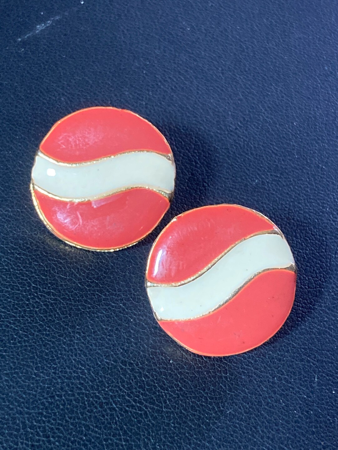 Rust Brown Cream Orange Enamel Gold Tone Stud Earrings for Pierced Ears ...