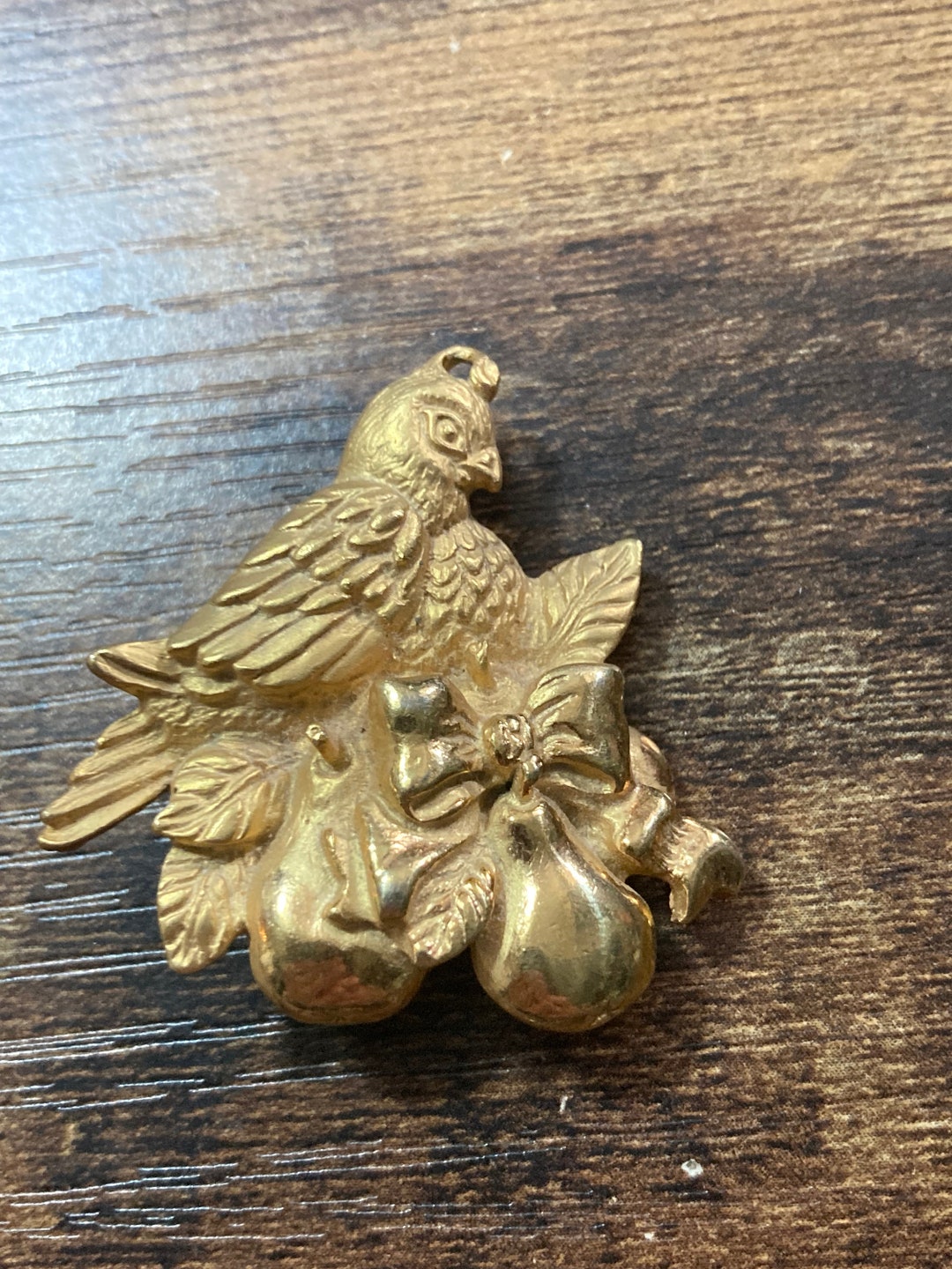 Vintage Signed RR Robyn Rush USA Gold Tone Christmas Partridge in a ...