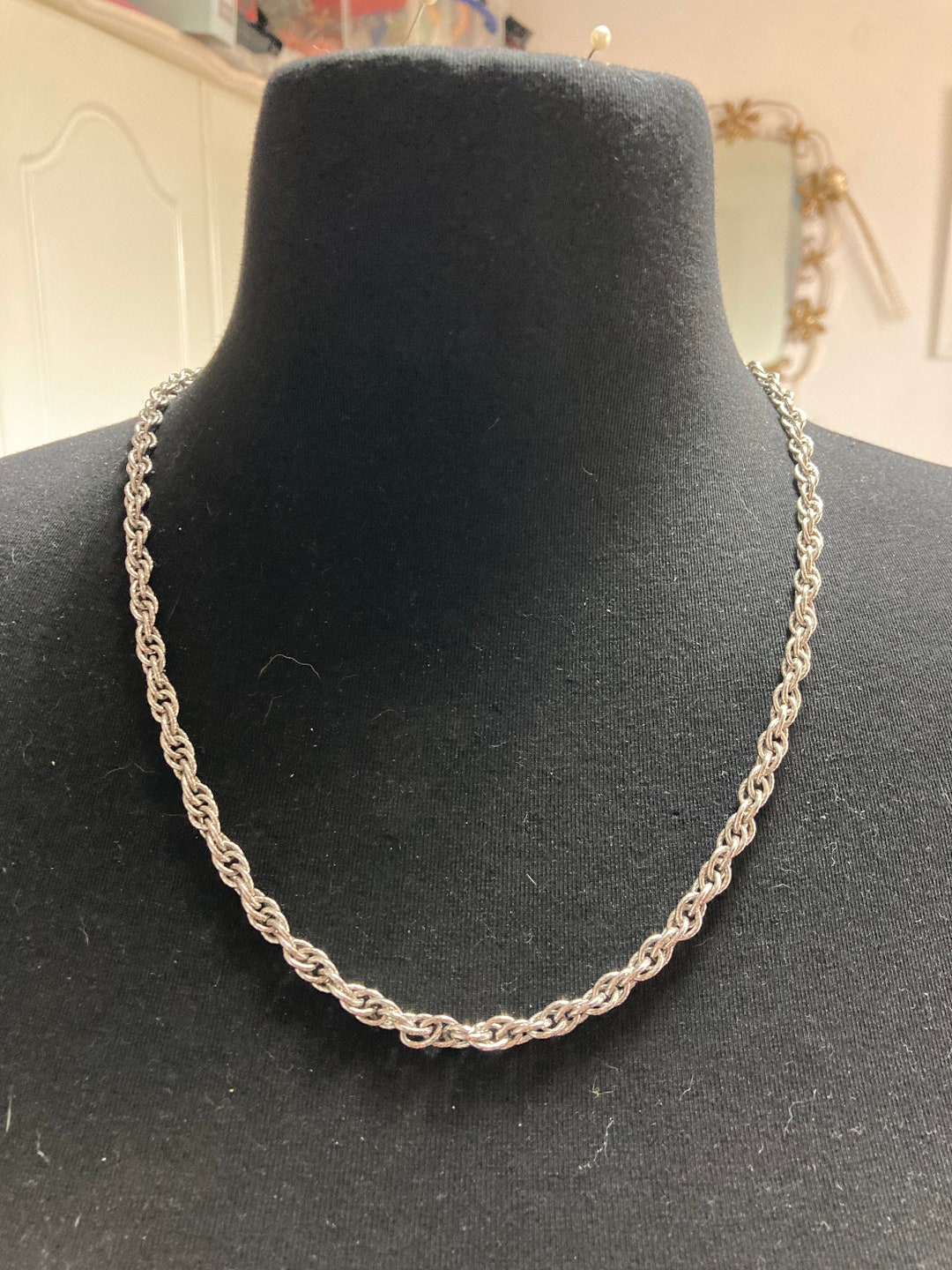 Signed Whiting & DAVIS Vintage Silver Tone High End Long Rope Chain ...