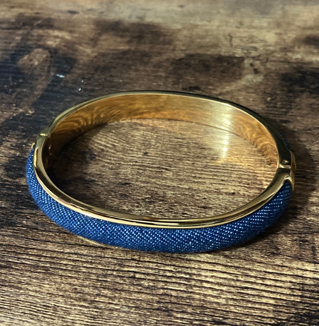Signed Joan Rivers Gold Plated Denim Blue Clamper Bangle Cuff Bracelet ...