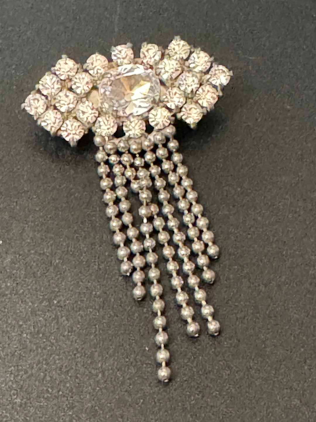 Vintage Clear Rhinestone Diamanté Round Waterfall Dangle Drop Brooch ...