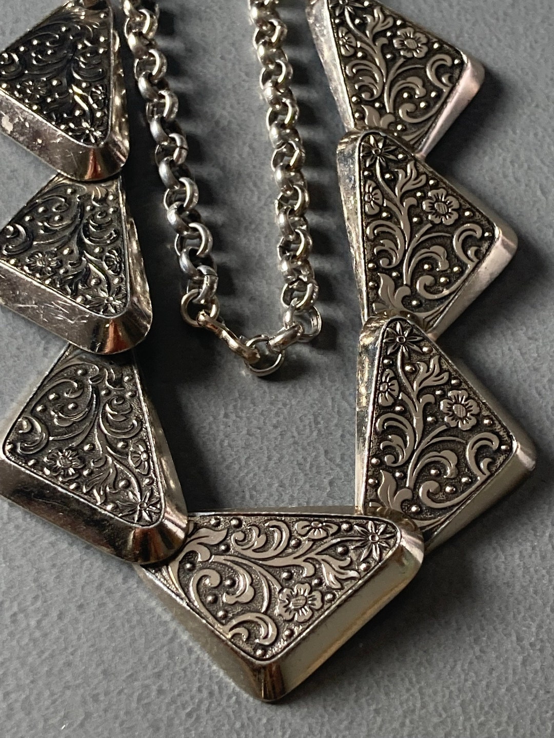 Stamped DBGM Vintage Ornate Stamped Panel Link Necklace - Etsy